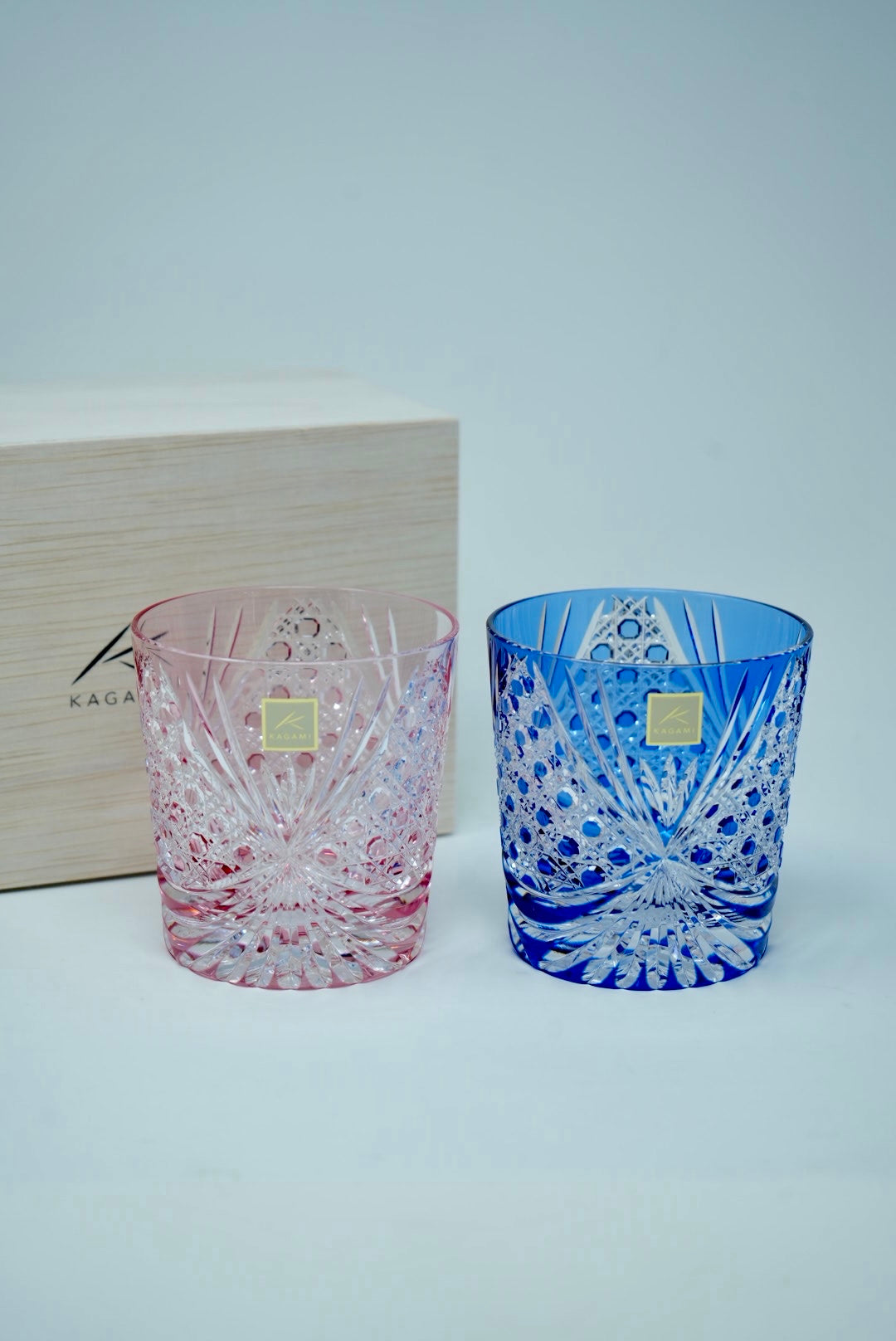 Kagami Crystal - A pair of Whisky Glasses, Edo Kiriko "Tasuki (sash ...