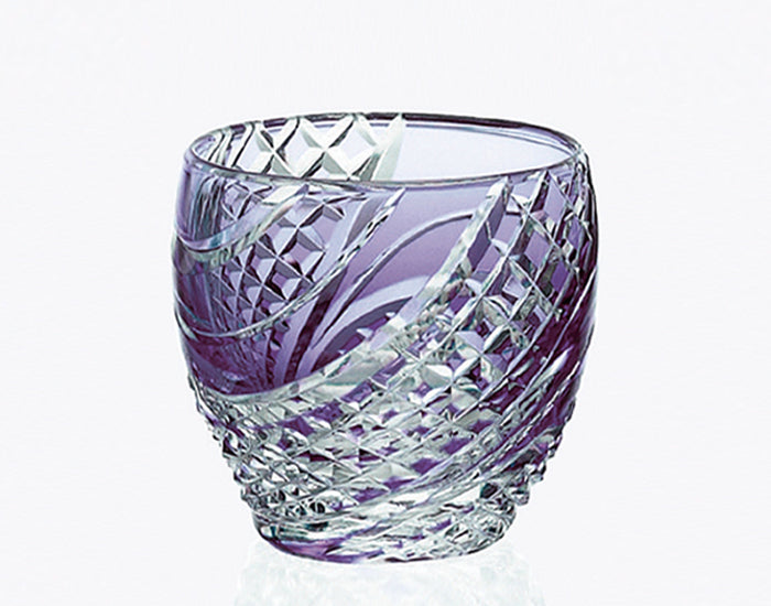 Kagami Crystal - Sake Glass, Edo Kiriko "Fish scales strip" Purple ...