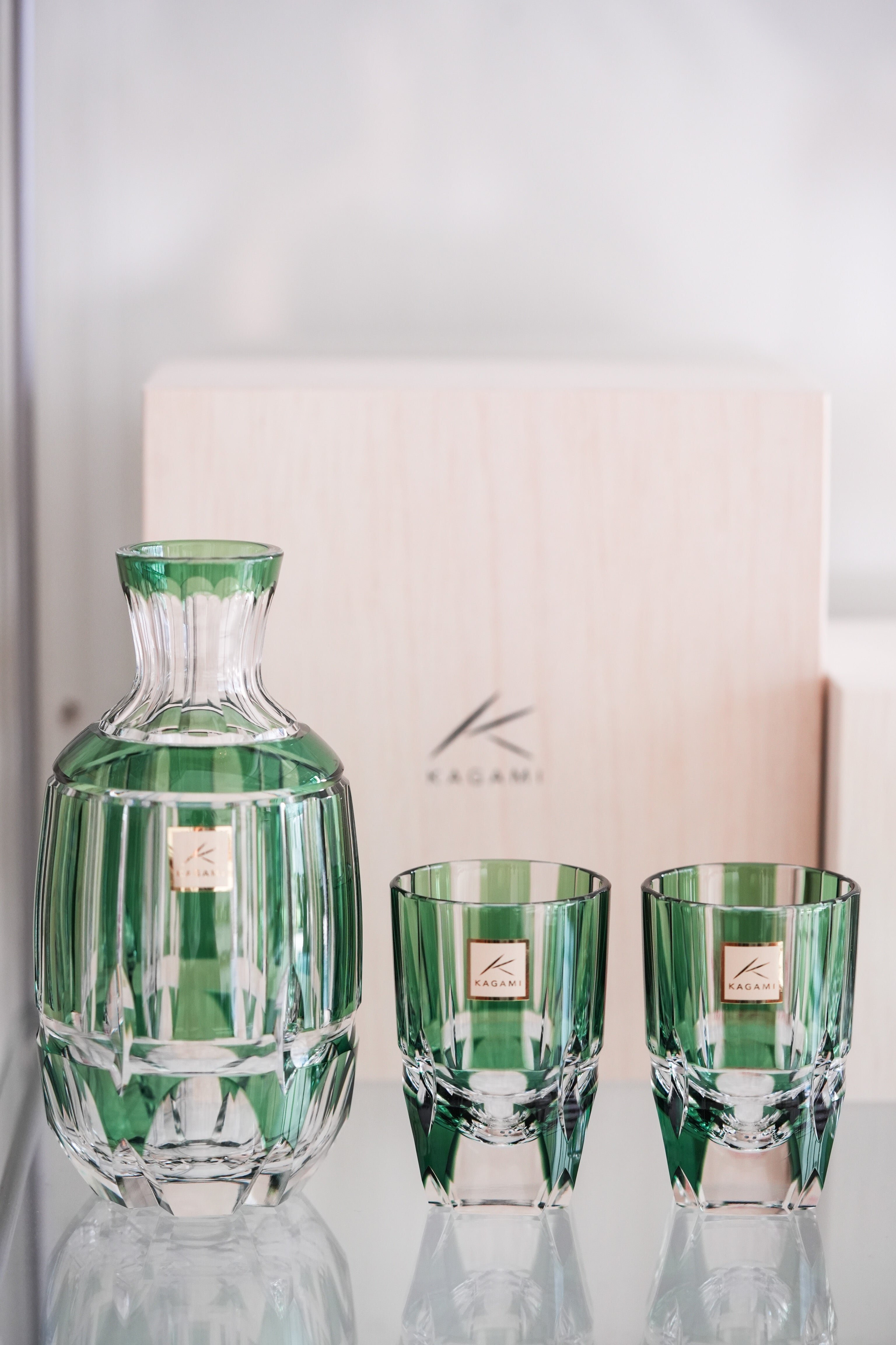 Kagami Crystal - A set of Sake Glasses, Edo Kiriko "Bamboo Stem Series ...