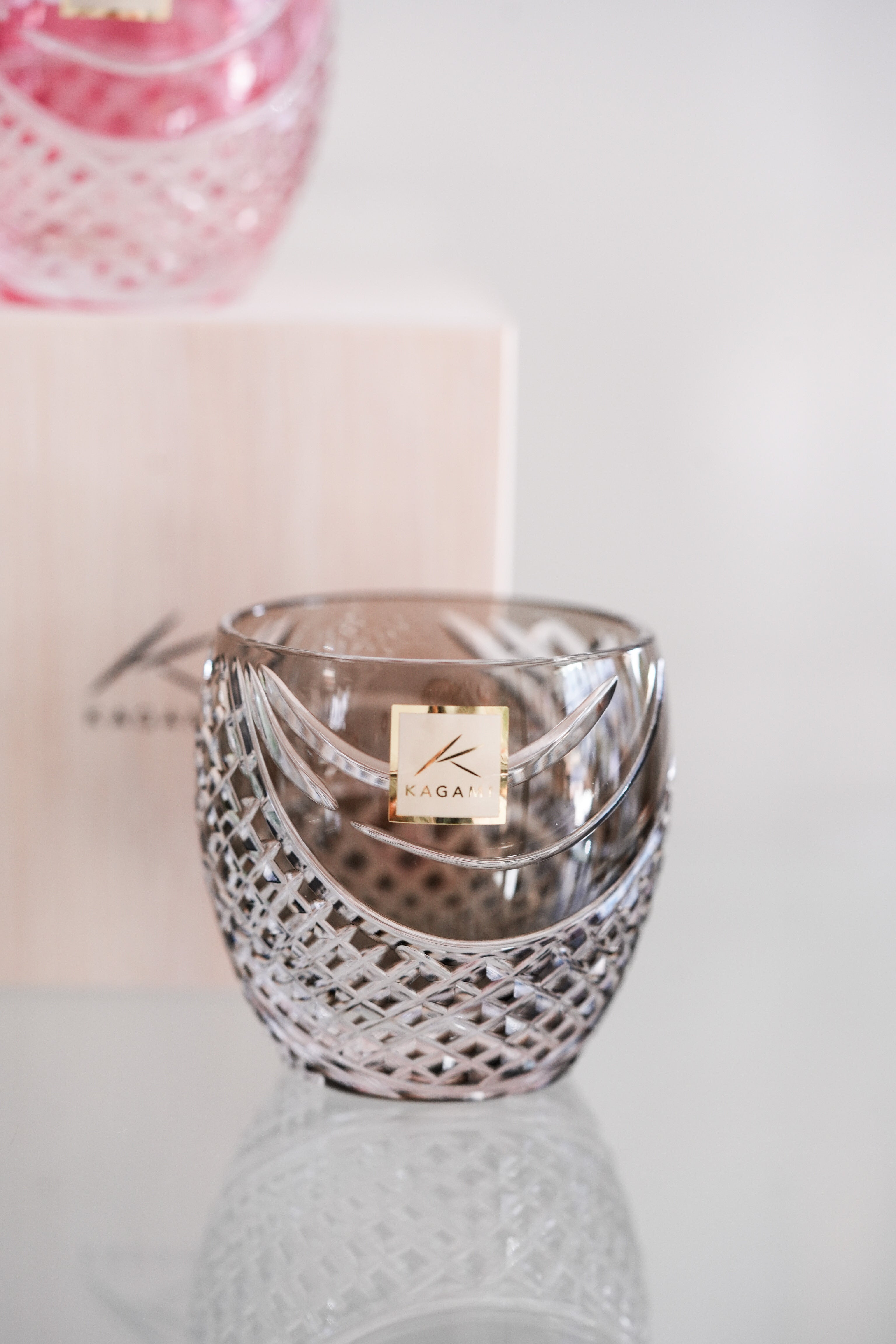 Kagami Crystal - Sake Glass, Edo Kiriko "Fish scales strip" Black ...